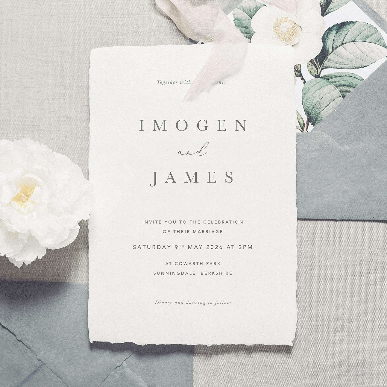 Simple Elegant Wedding Invitation | Peony & Rose