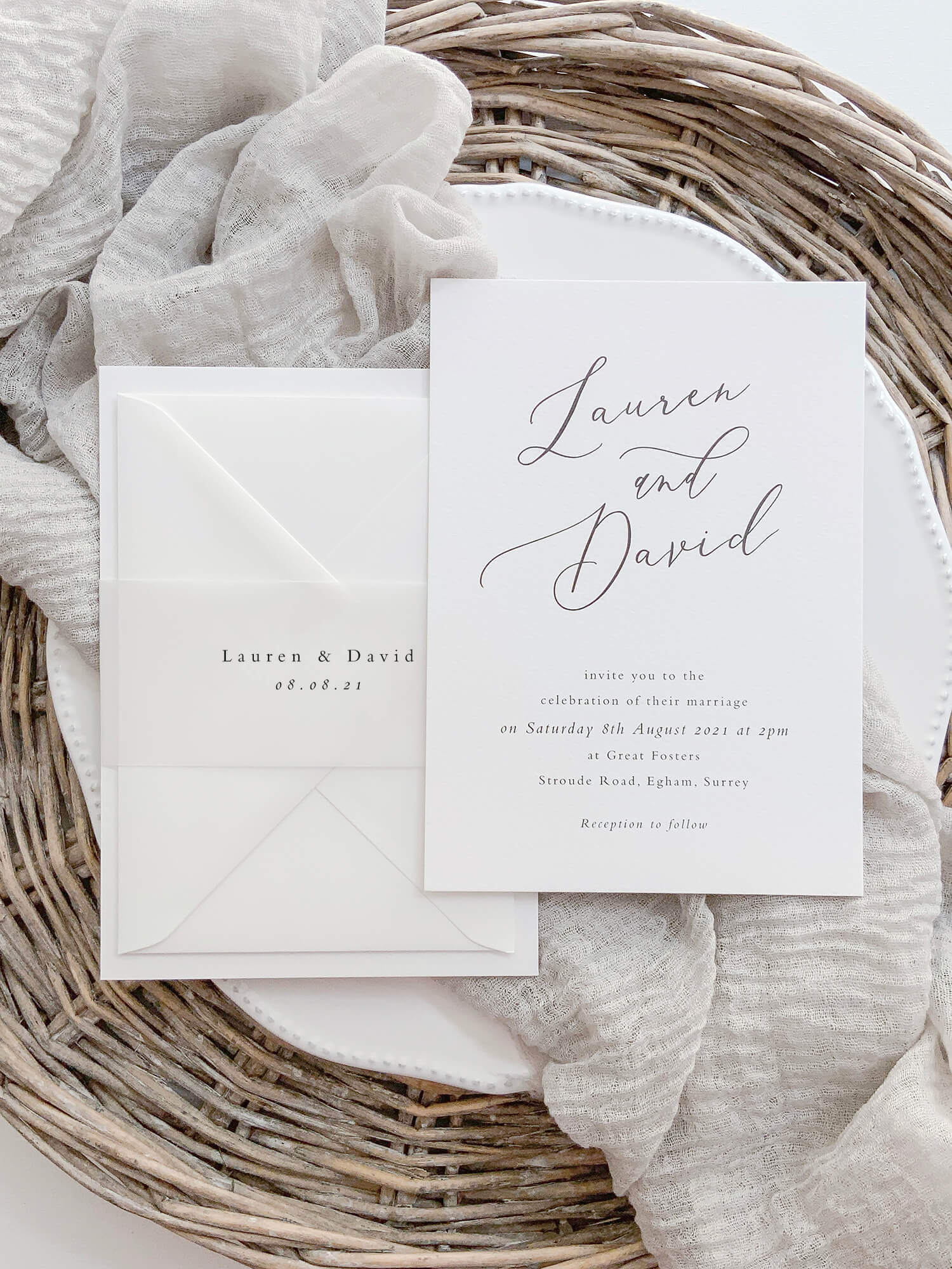 Modern Calligraphy Wedding Invitation | Peony & Rose