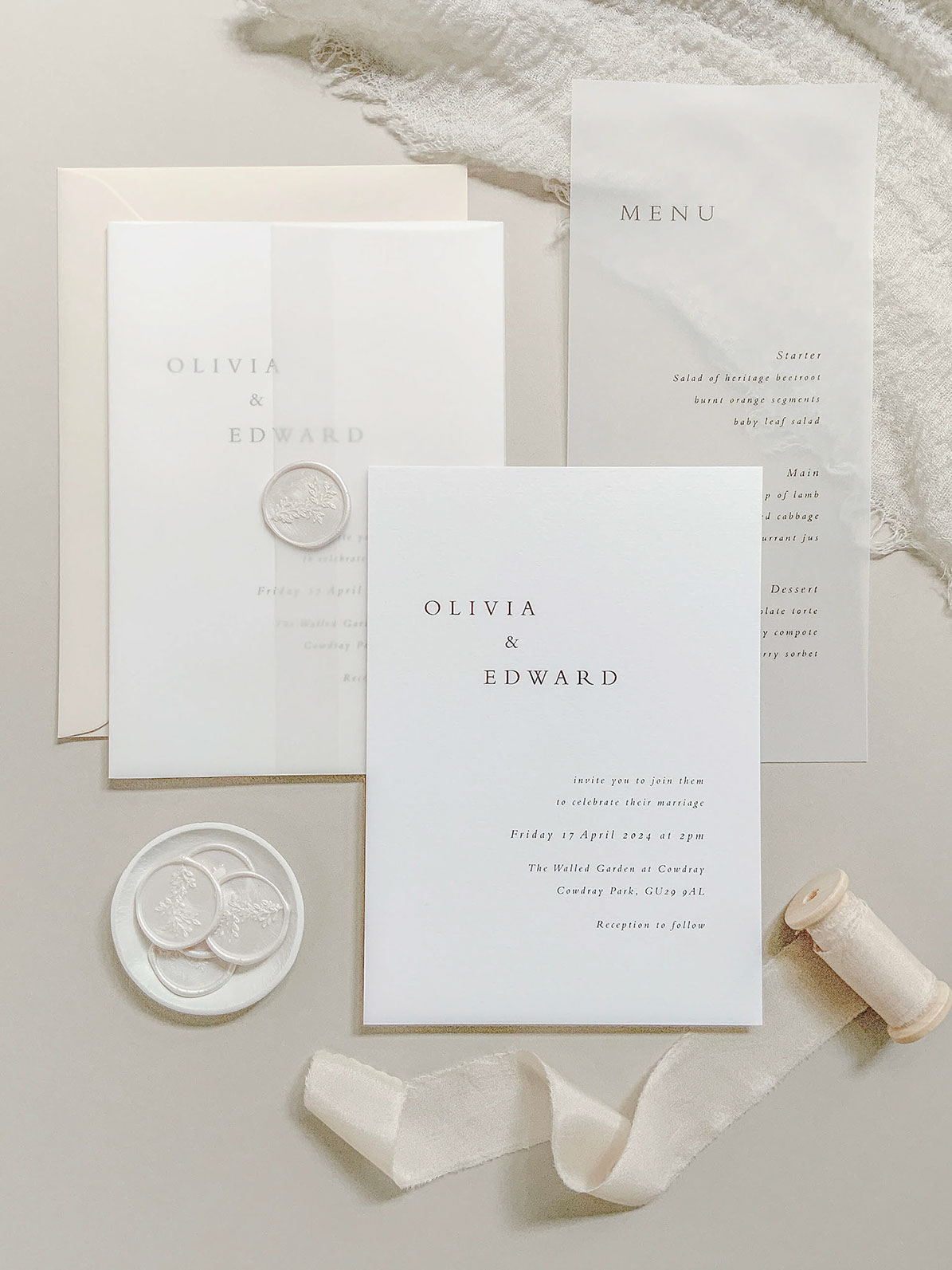 Simple Elegant Wedding Invitation | Peony & Rose