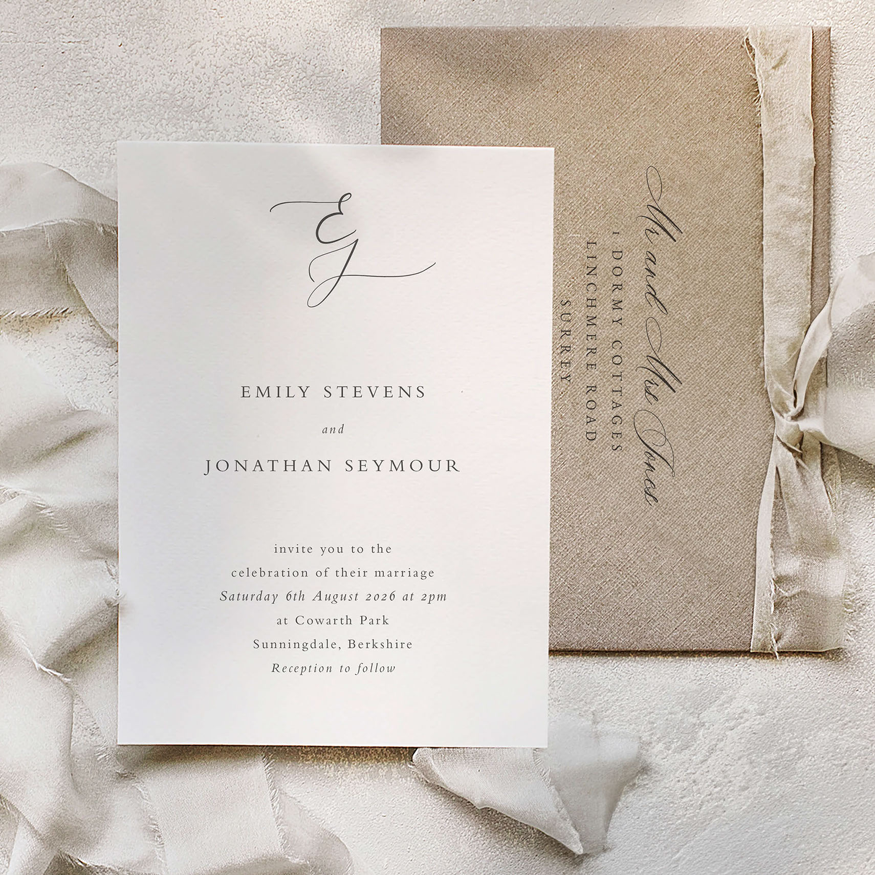 Modern Monogram Wedding Invitation | Peony & Rose