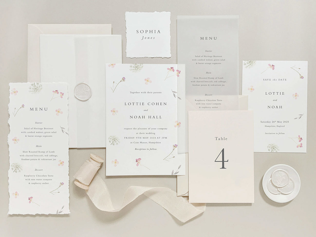 Dried Pressed Flower Wedding Invitation | Peony & Rose